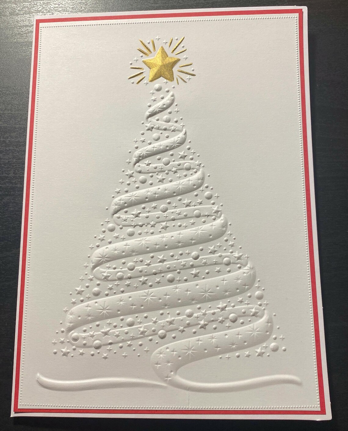 Handmade Embossed Christmas Card Holiday Card Gold Accent Star Top ...