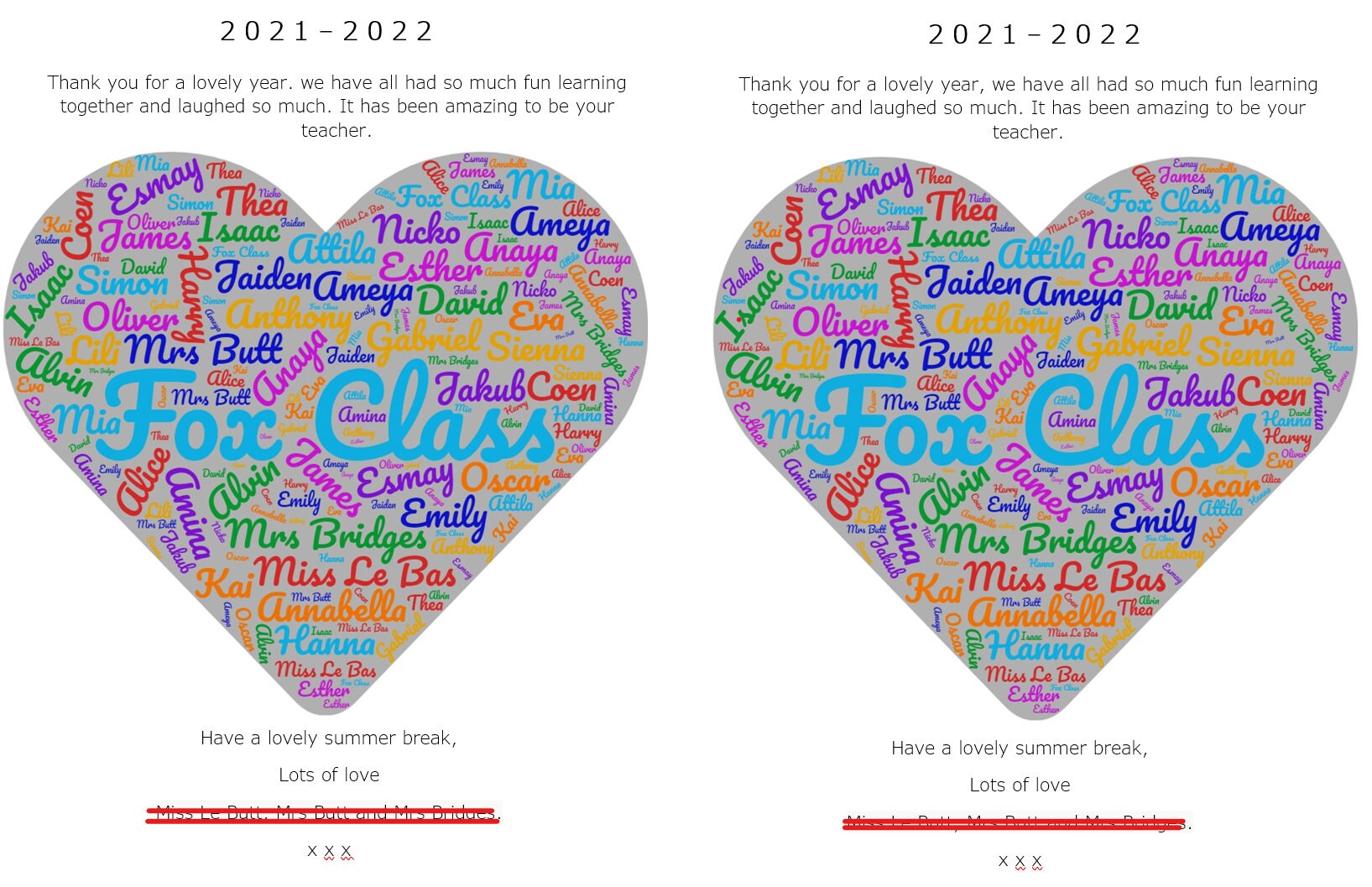 End of Year Class Card From Teacher. Student Card Personalised Class ...