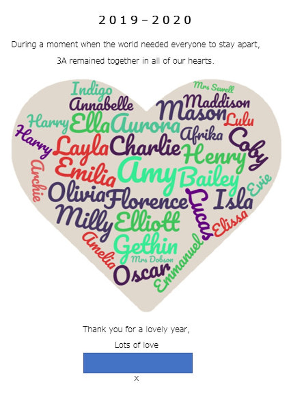 End of Year Class Card From Teacher. Student Card Personalised Class ...