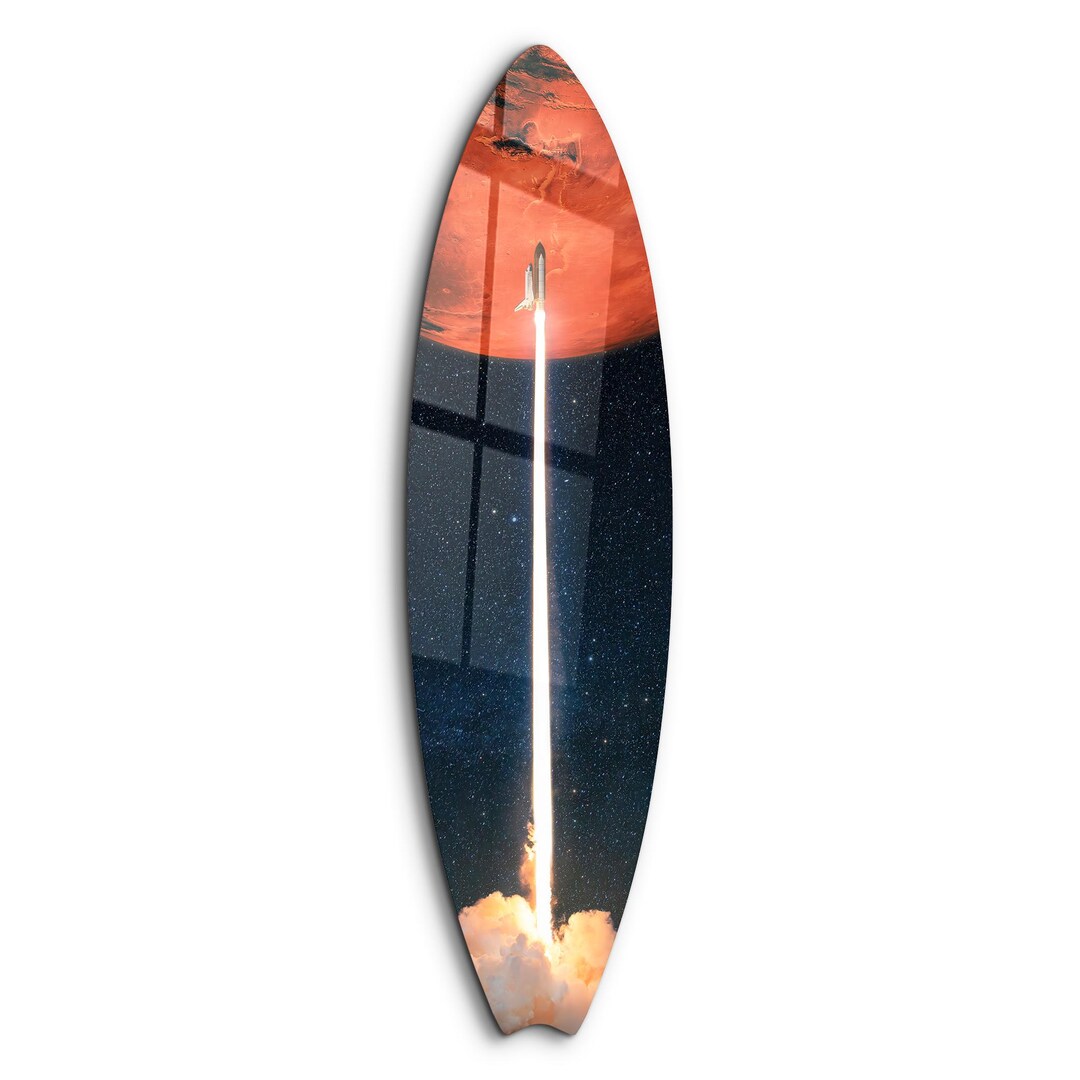 Cosmic Launch Surfboard Glass Wall Art: Space Theme Decor - Etsy