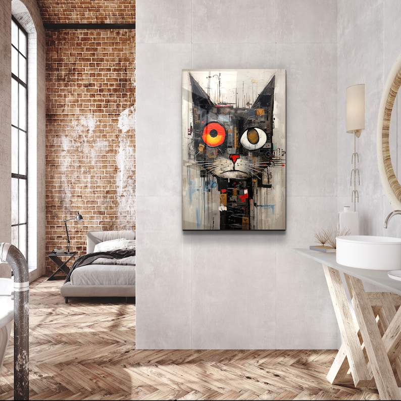 Abstract Cat Tempered Glass Wall Art: Modern Home Decor - Etsy