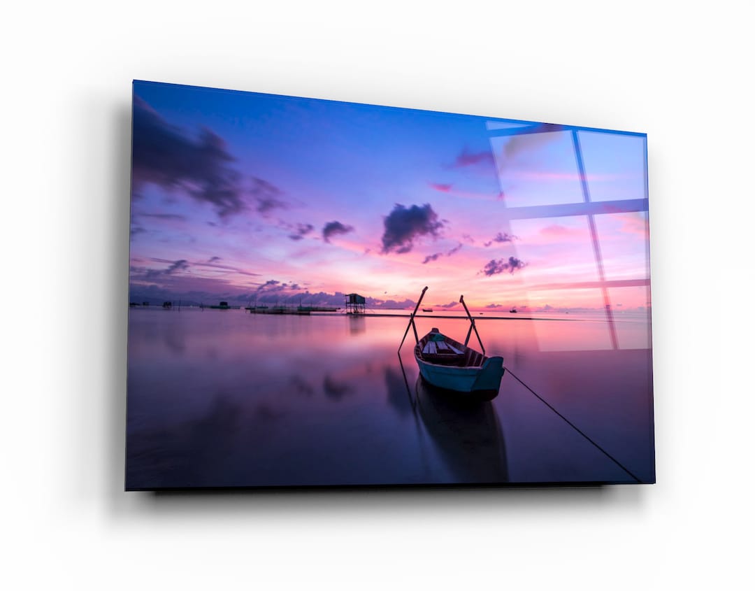 Boat Sunset Tempered Glass Wall Art: Coastal Home Decor - Etsy