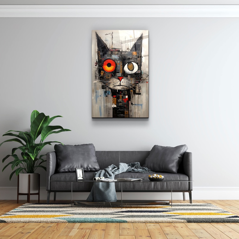 Abstract Cat Tempered Glass Wall Art: Modern Home Decor - Etsy