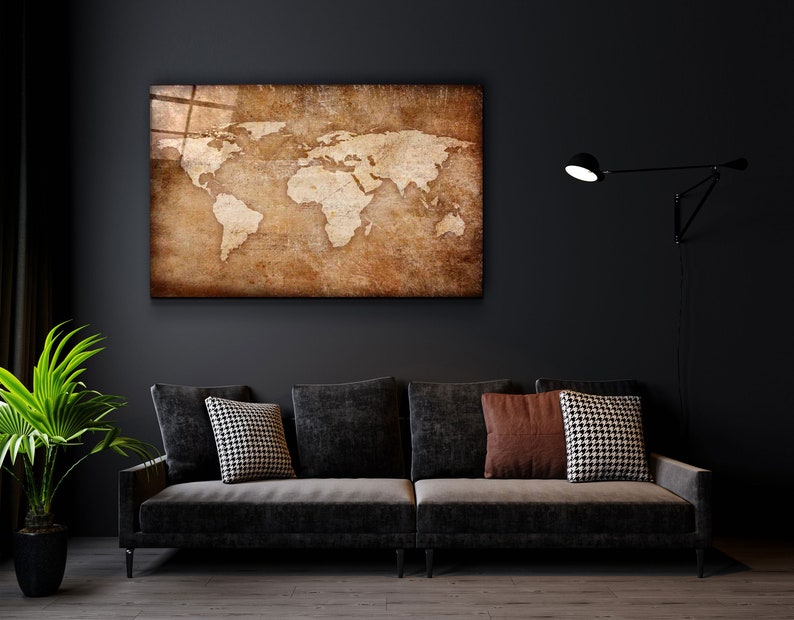 World Map Glass Printing Wall Art Glass Wall Art Home | Etsy