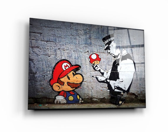 Banksy mario With a Policeman Street Art Glass Printing | Etsy UK