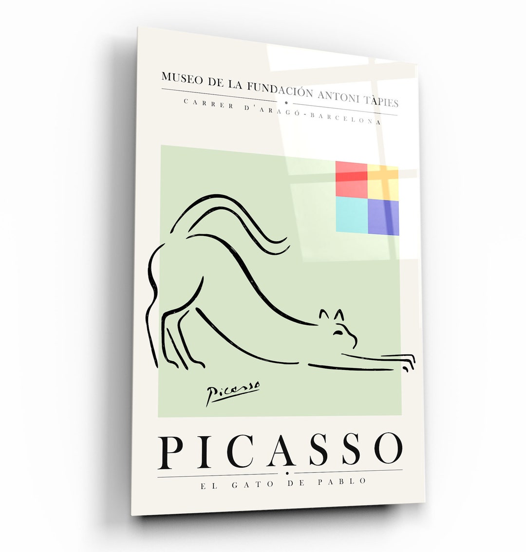 Pablo Picasso - El Gato De Pablo With Golden Circle Tempered Glass Wall ...