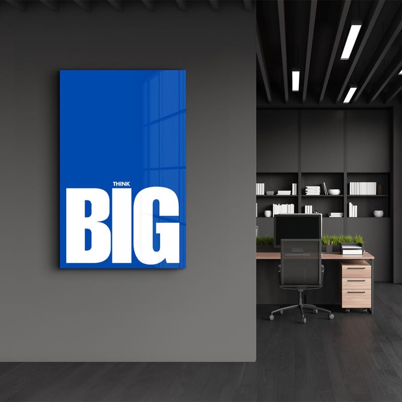 Think Big Blue Tempered Glass Wall Art: Motivational Home Decor - Etsy
