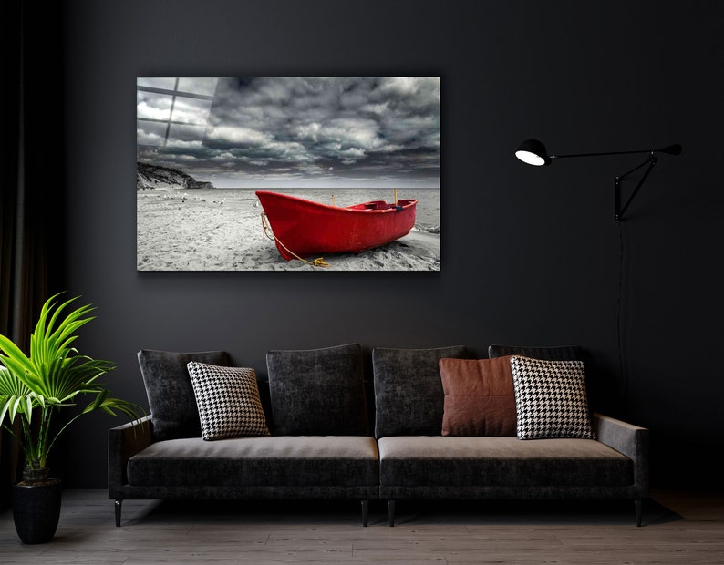 Red Sailing Boat Glass Printing Wall Art Glass Wall Art | Etsy