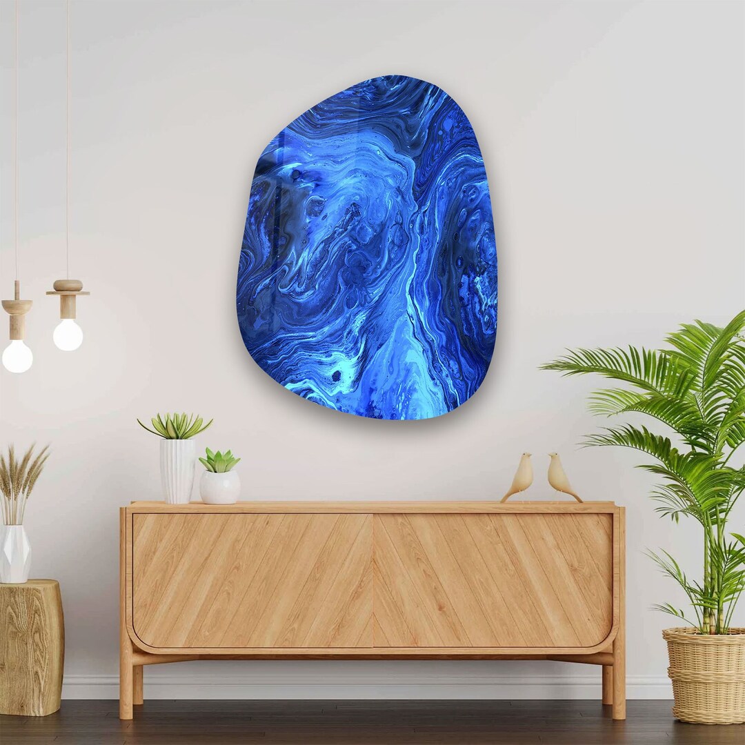 Amorphous Wall Art-blue Lava - Modern Home Decoration-tempered Glass ...