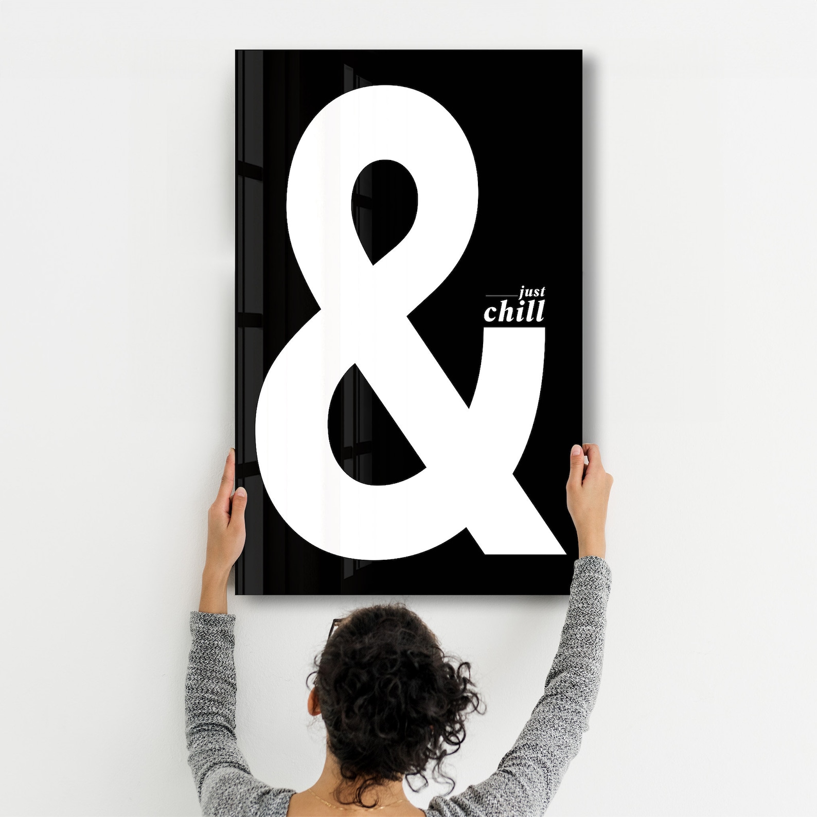 Just Chill Glass Wall Art: Black and White Ampersand, Motivational ...