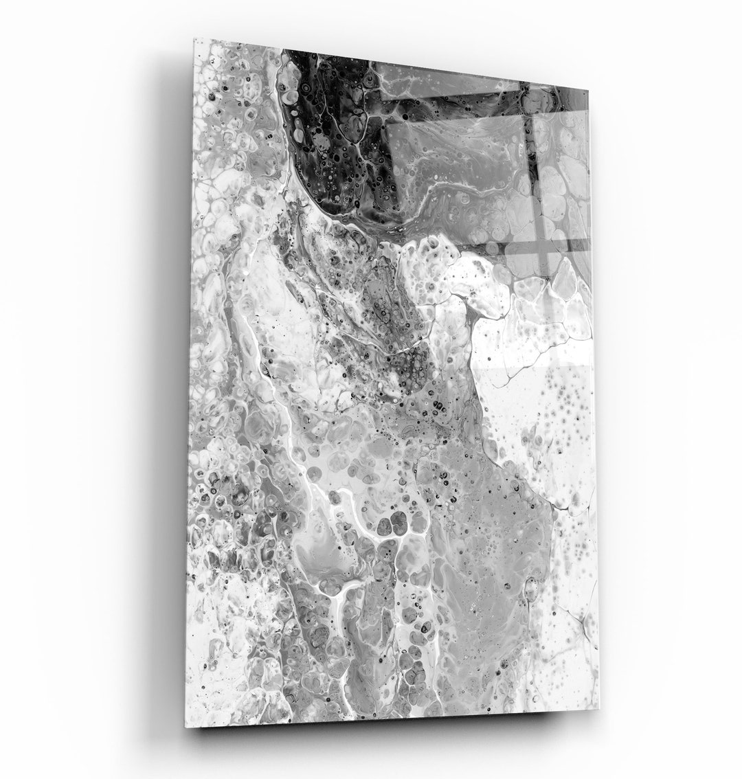 Abstract Black and White Ink Drops Glass Printing Wall Art Glass Wall ...