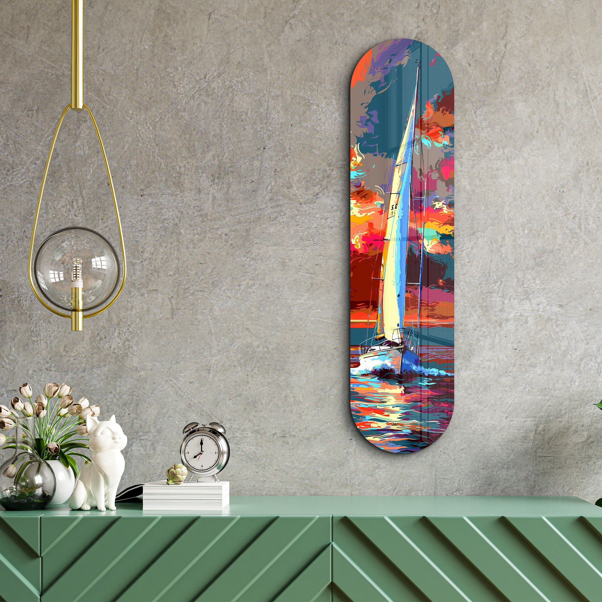 Skateboard Sailing Boat Tempered Glass Wall Art - Skateboard Shaped ...