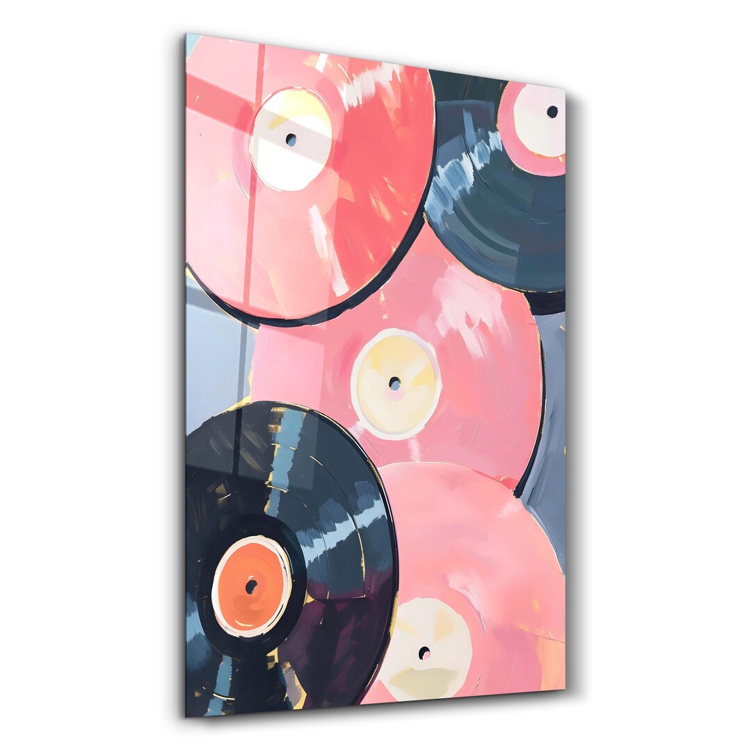 Pink Records Tempered Glass Wall Art: Modern Home Decor - Etsy