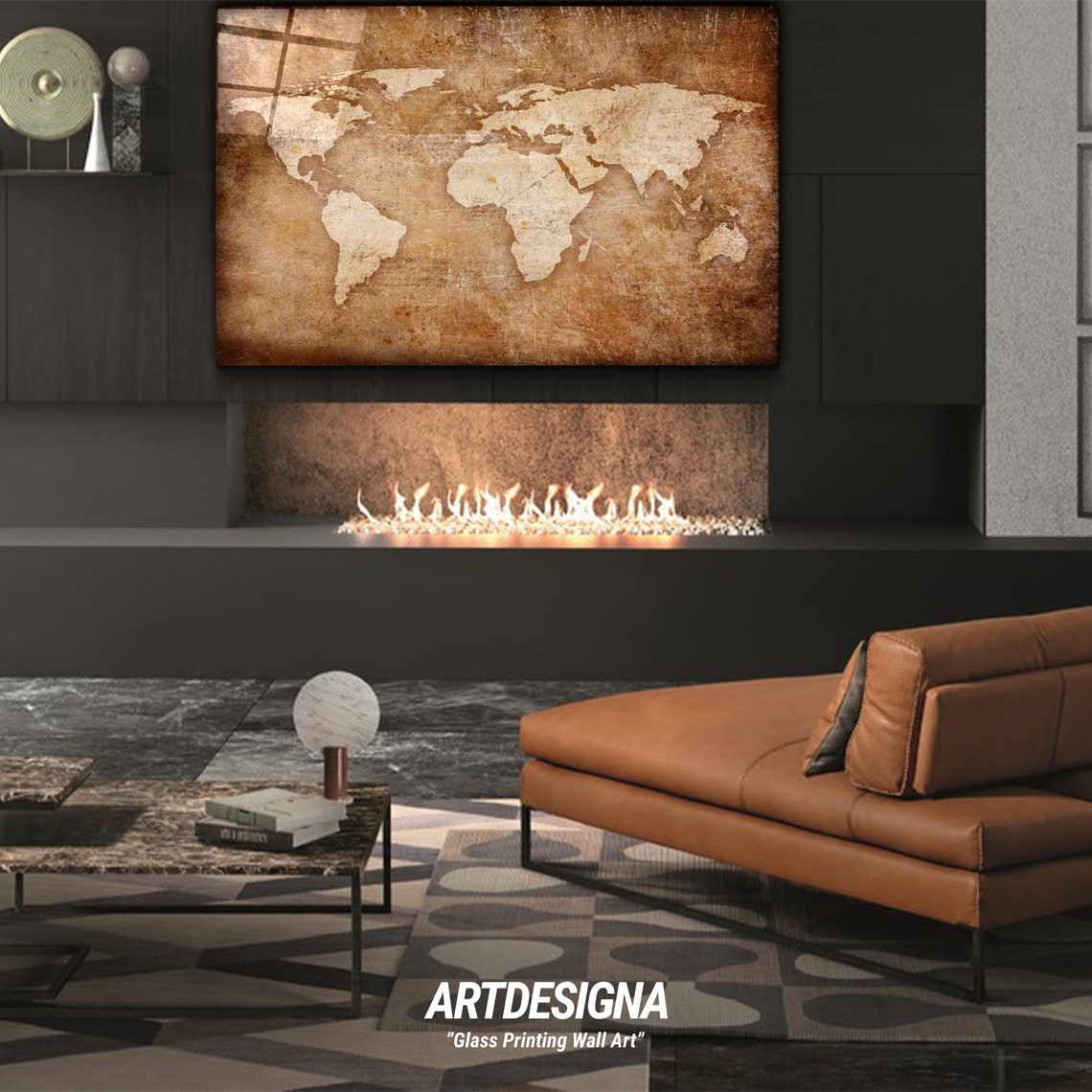 World Map Glass Printing Wall Art Glass Wall Art Home | Etsy