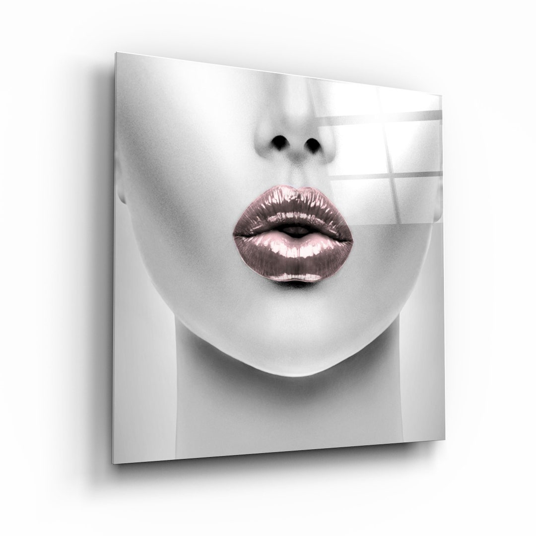 Pink Lips Glass Printing Wall Art - Glass Wall Art - Home Decoration ...