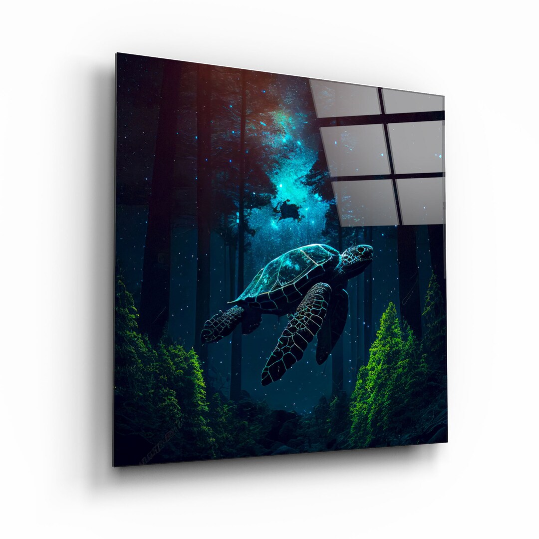 Flying Turtle of Secret Forest - Glass Wall Art - Special Design ...