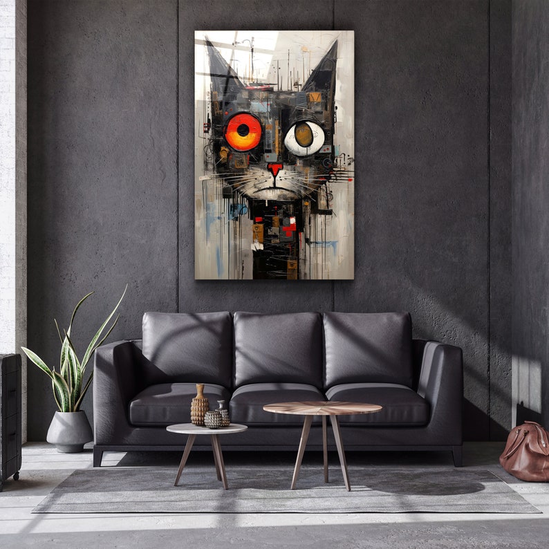 Abstract Cat Tempered Glass Wall Art: Modern Home Decor - Etsy