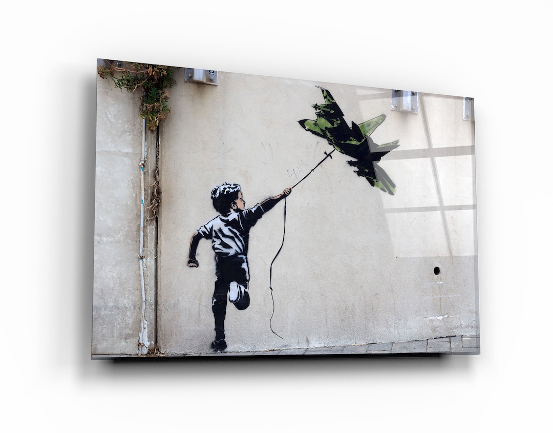 Banksy Fighter Jet Kite Tempered Glass Wall Art - Etsy