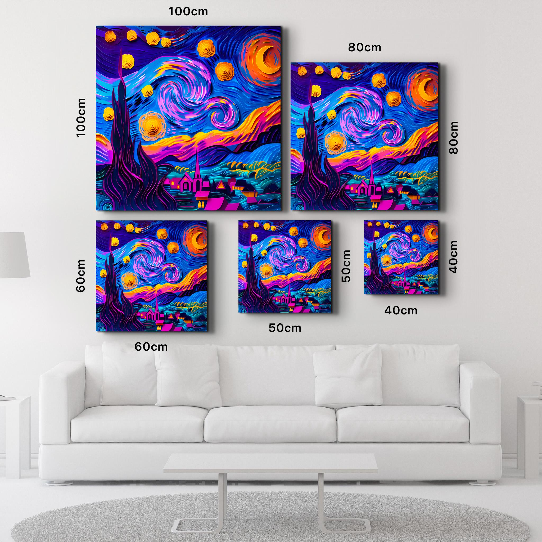 Neon Starry Night Glass Wall Art: Luminous Van Gogh Style - Etsy