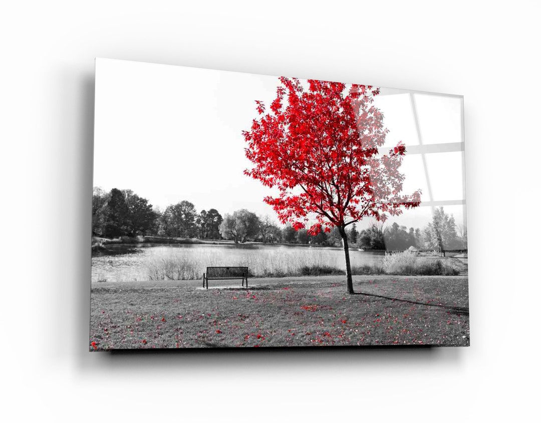 Red Fall Glass Wall Art - Etsy
