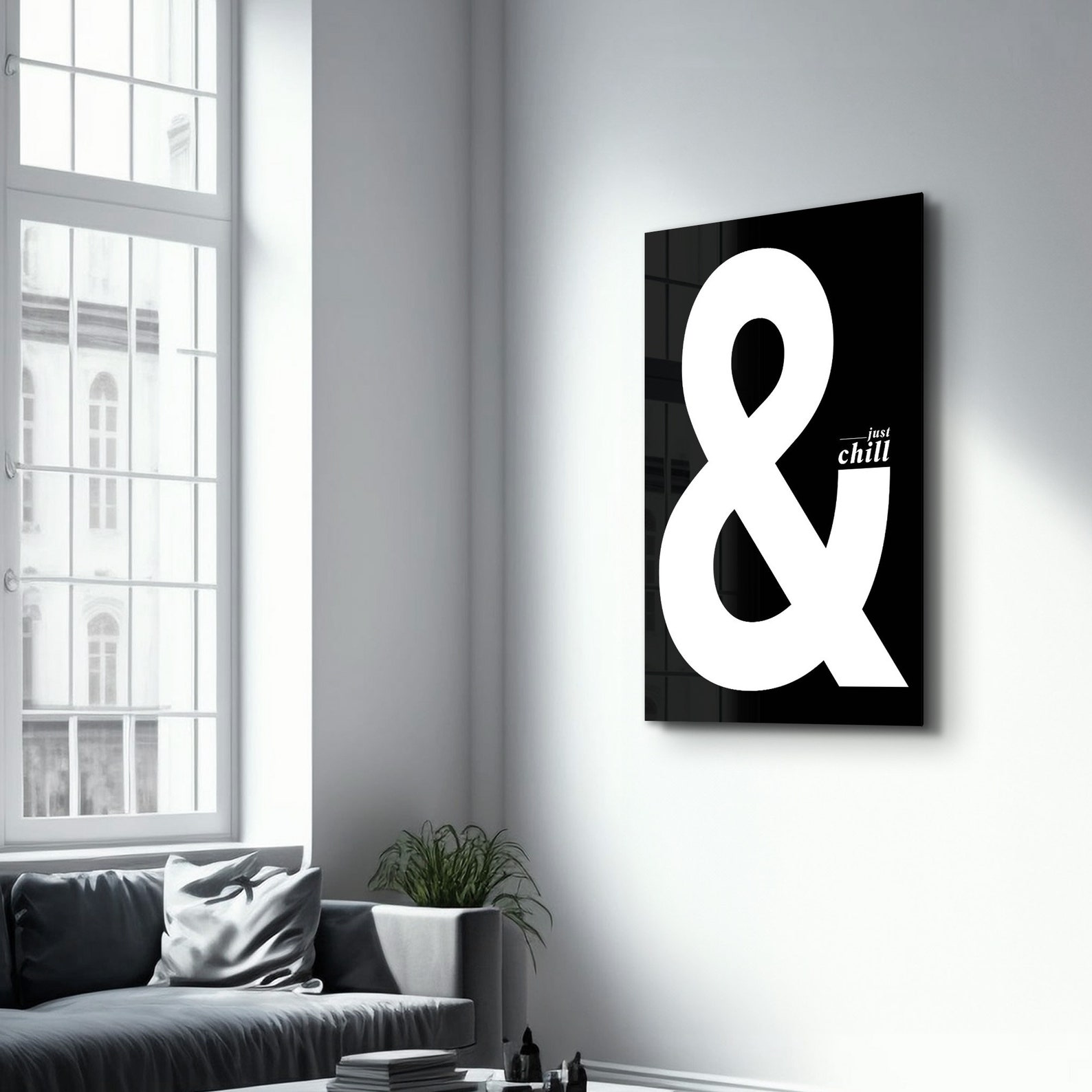 Just Chill Glass Wall Art: Black and White Ampersand, Motivational ...