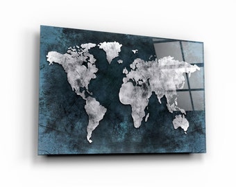 World Map Glass Printing Wall Art Glass Wall Art Home Decoration House ...