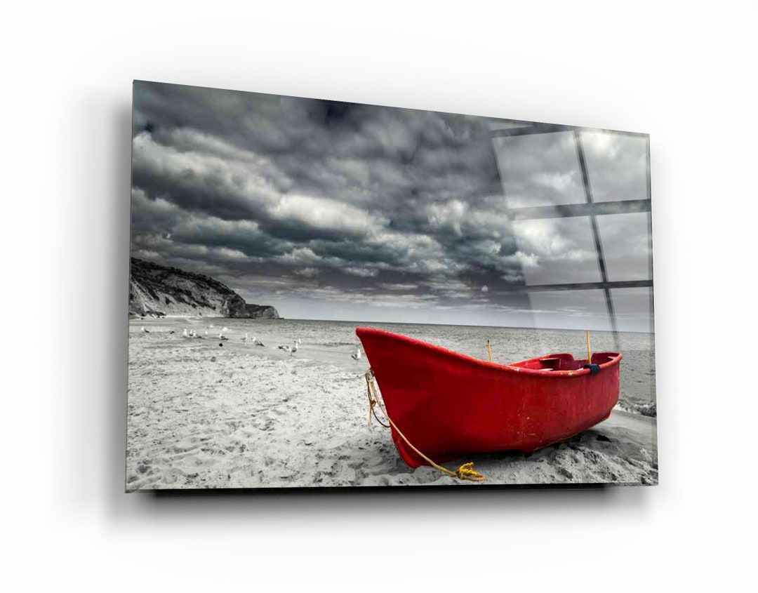 Red Sailing Boat Glass Printing Wall Art Glass Wall Art Home Decoration ...