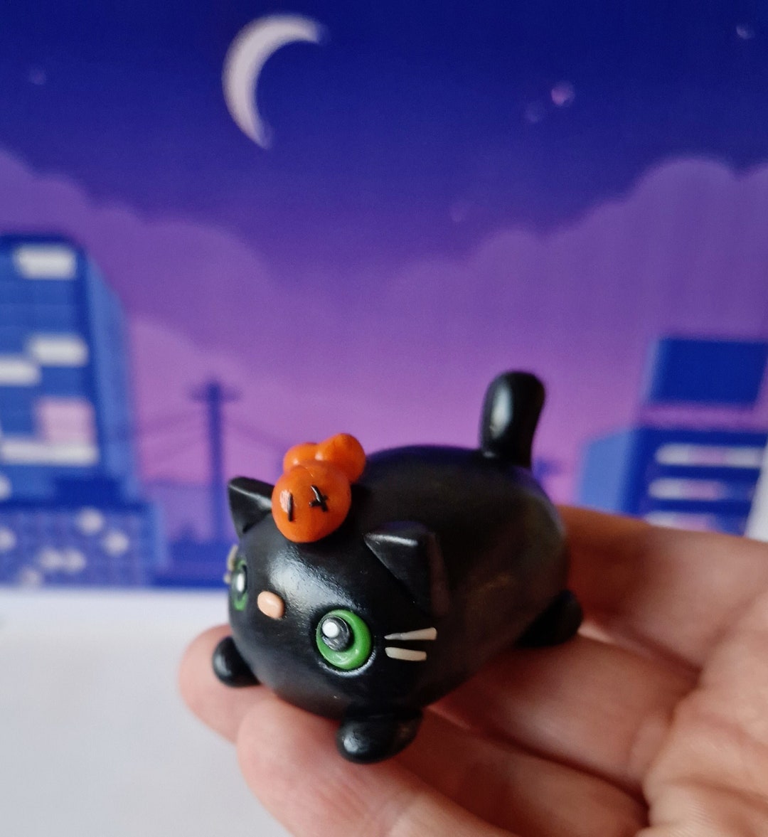 Polymer Clay Cat Figurine, Kawaii Kitty Collectible, Desk Buddy ...