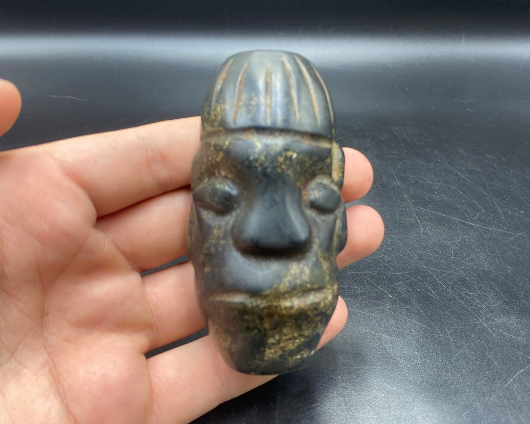 Very Unique Old Ancient Handcrafted Face Mask Black Jade Pendant ...