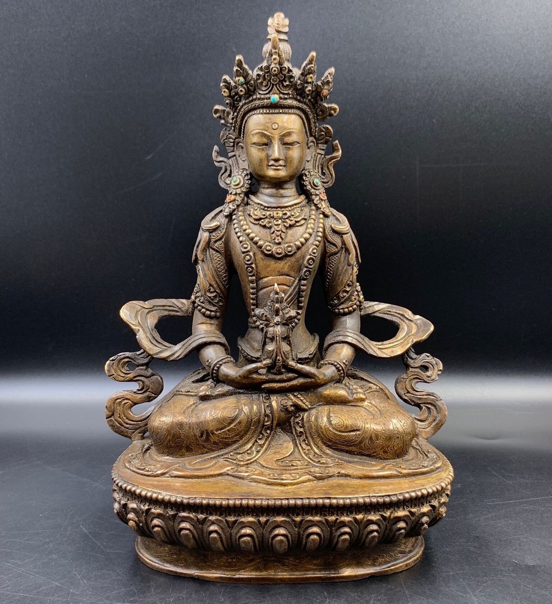 Ancient Old Tibetan Bronze Tara Figure Statue With a Small Turquoise ...
