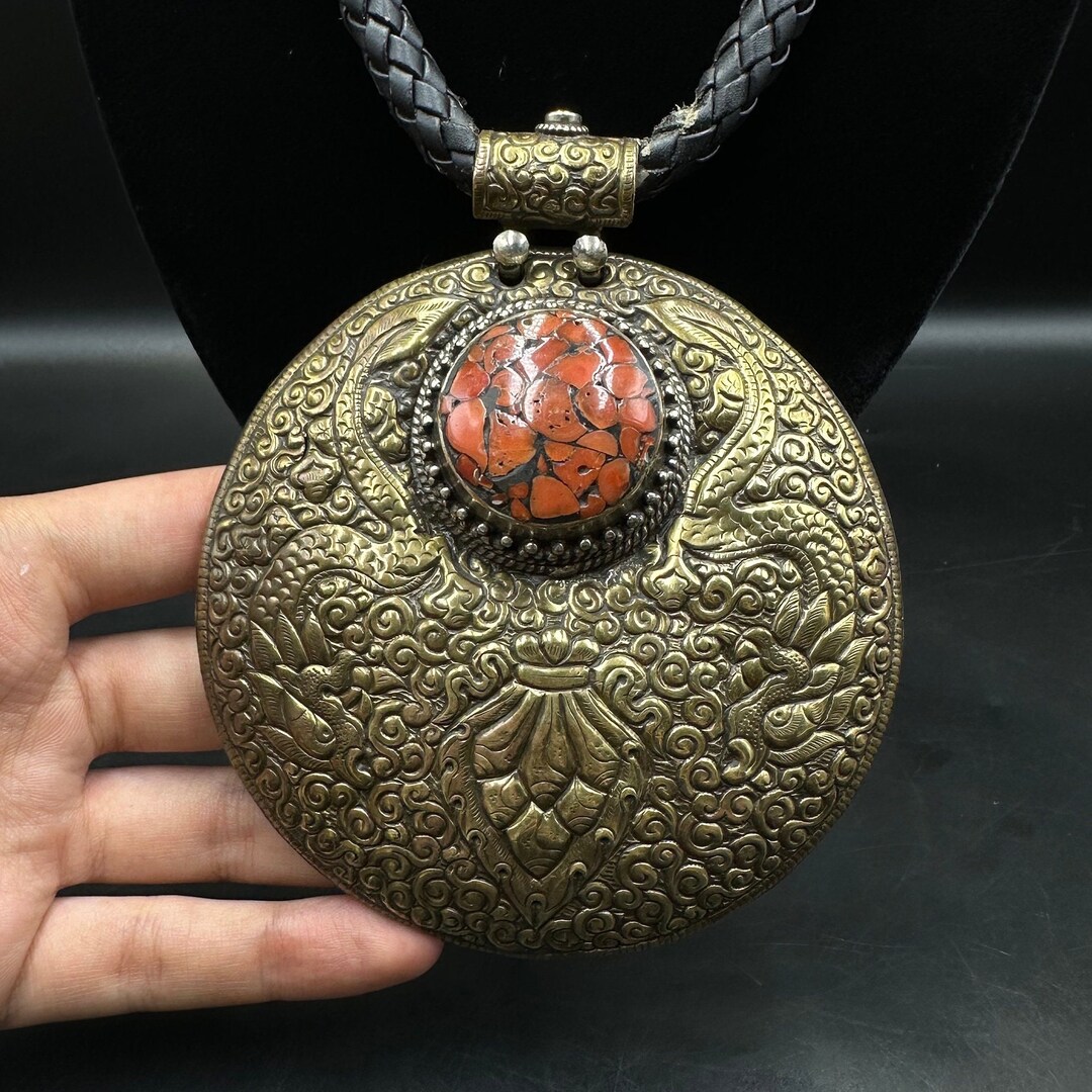Very Beautiful Tibetan Old Brass Pendent With Dragon Craved With ...