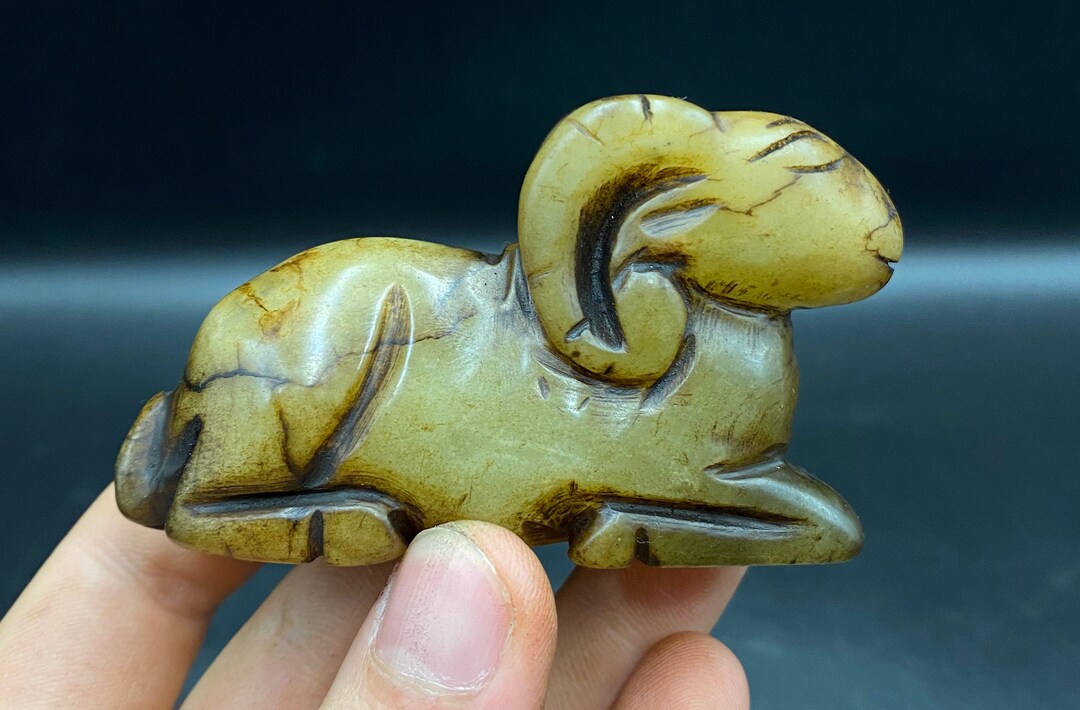 Very Beautiful Old Chinese Ram Figure Natural Green Jade Carved Ram ...