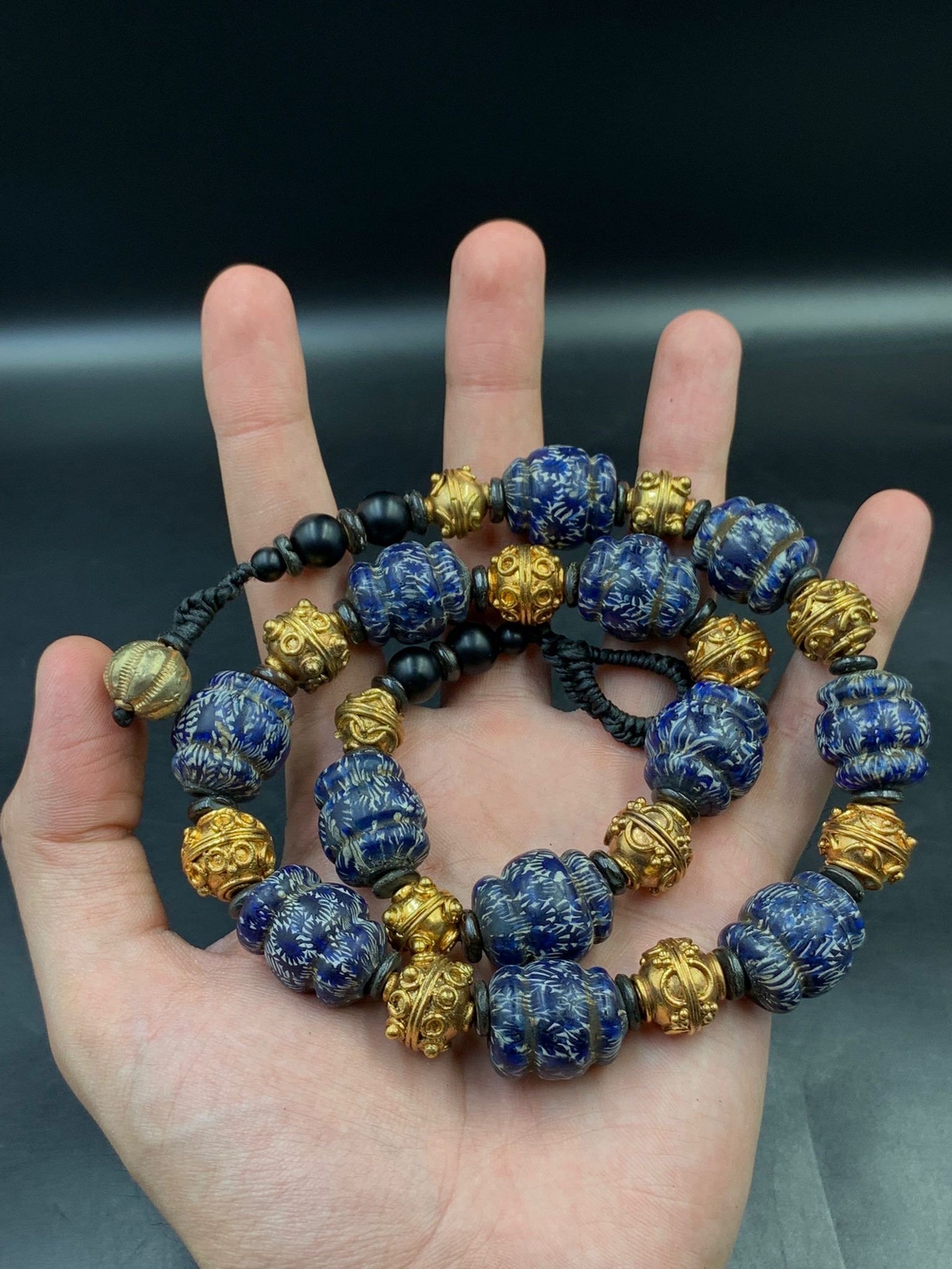 RARE!!!! Old Blue Phoenician Beads/roman Glass Beads Necklace Ancient ...