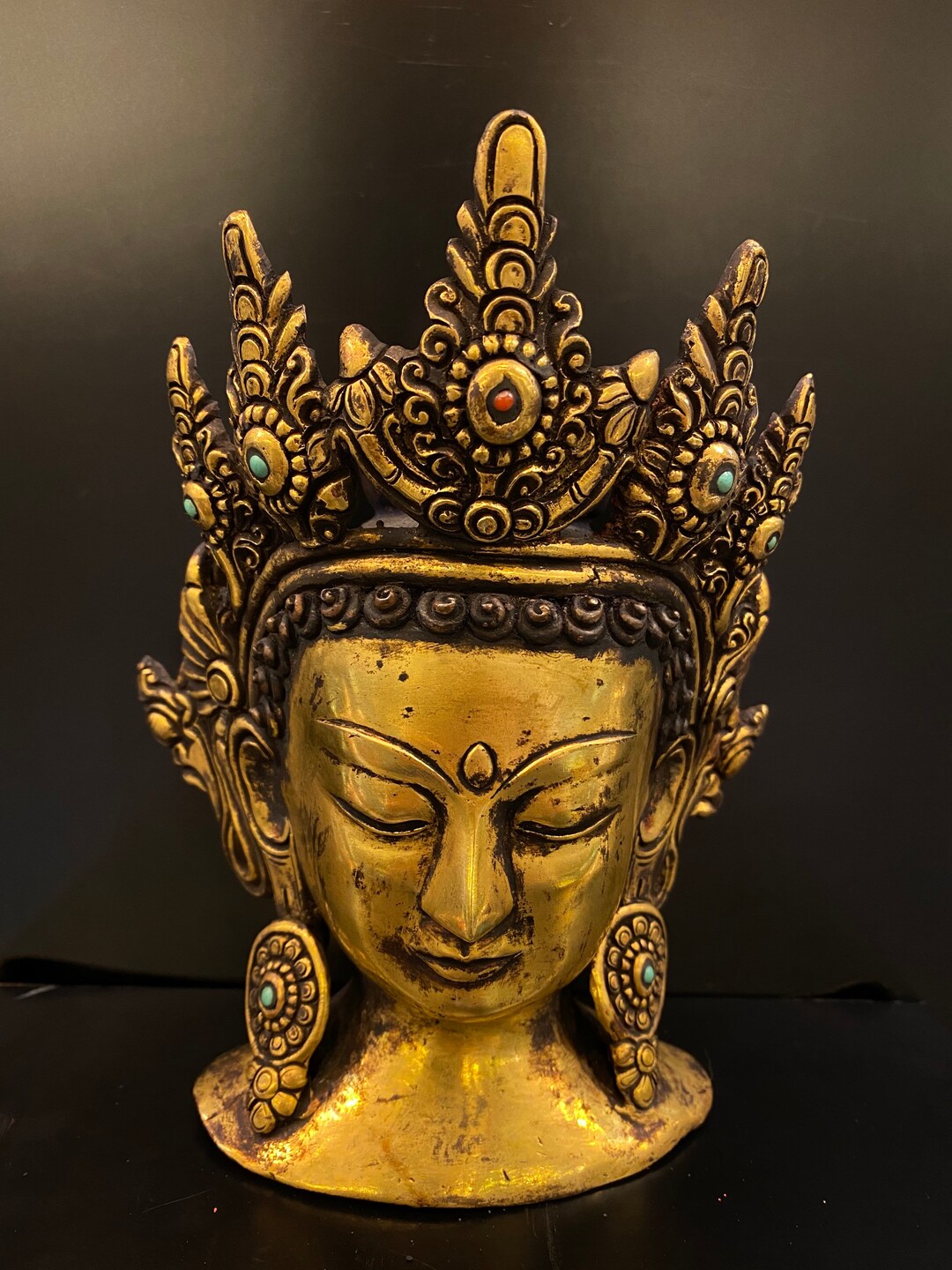 Tibetan Gold Gilt Tara With Turquoise and Coral Face Decoration, Home ...