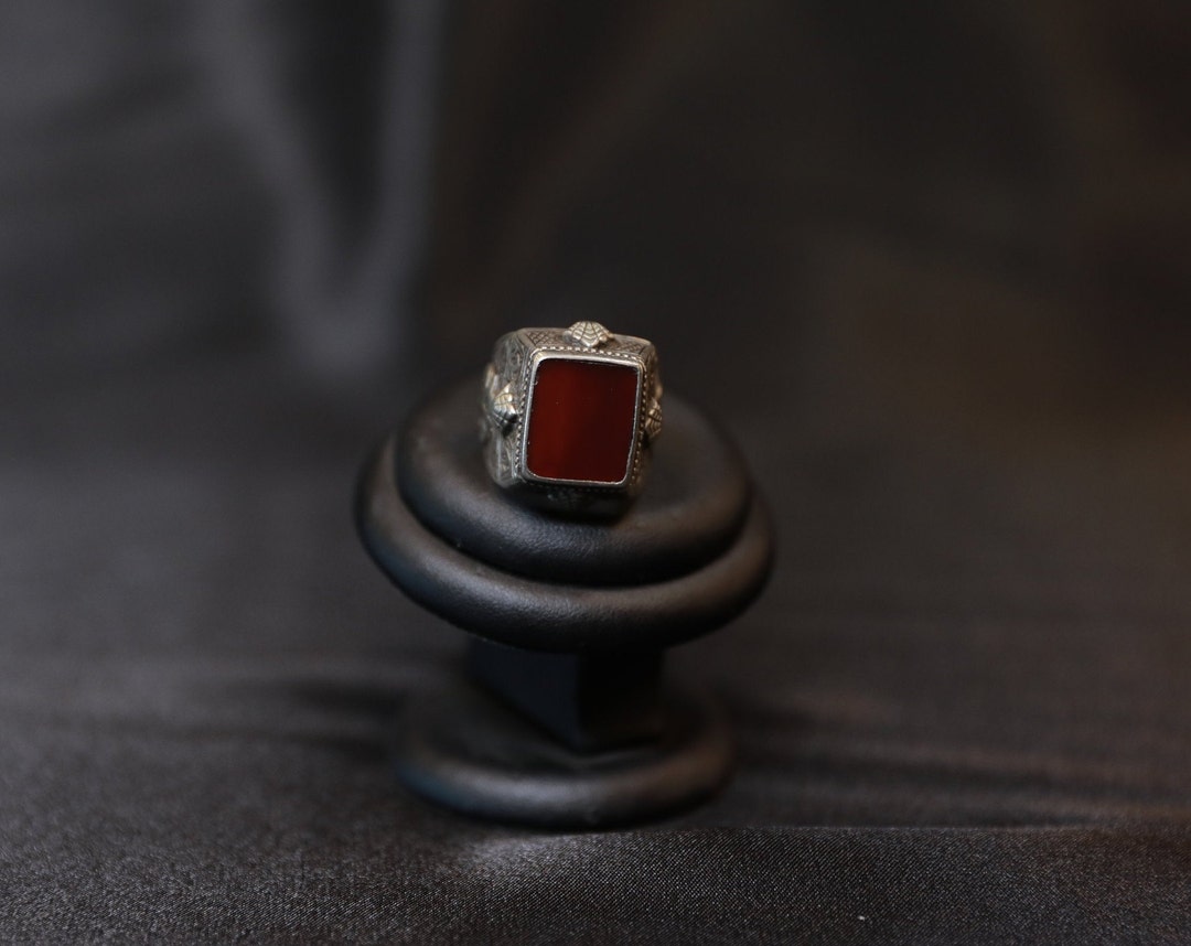 Vintage Afghani Ring, Red Square Agate, Hand Made, Size 9 US - Etsy