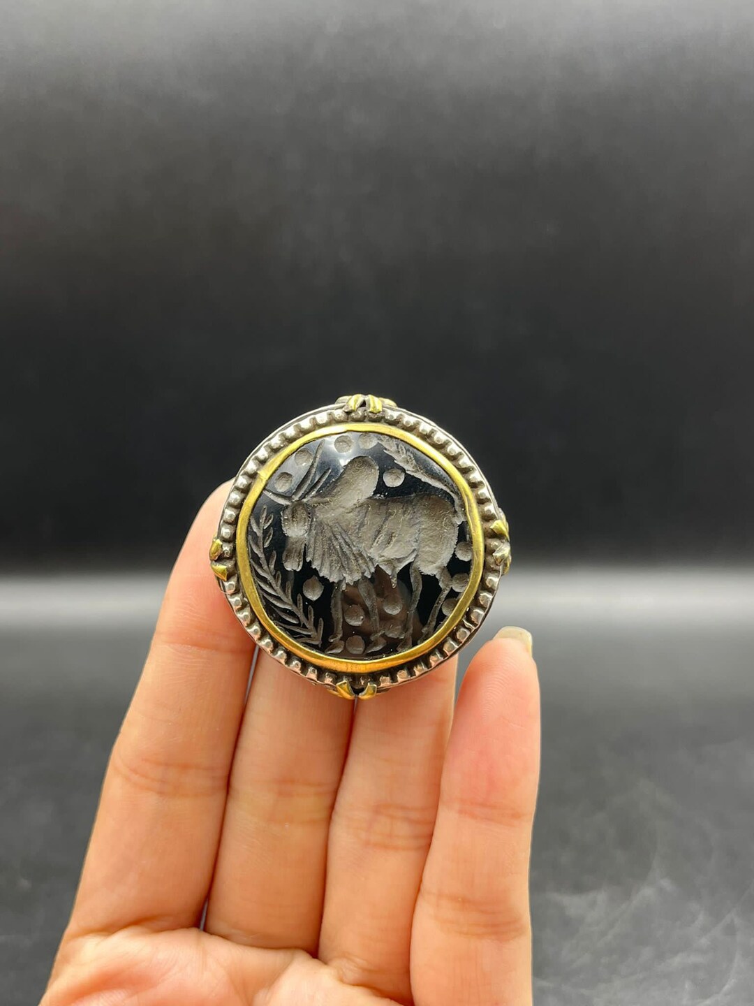 Antique Ancient Old Seal Genuine Agate Stone Afghani Carved Buffalo ...