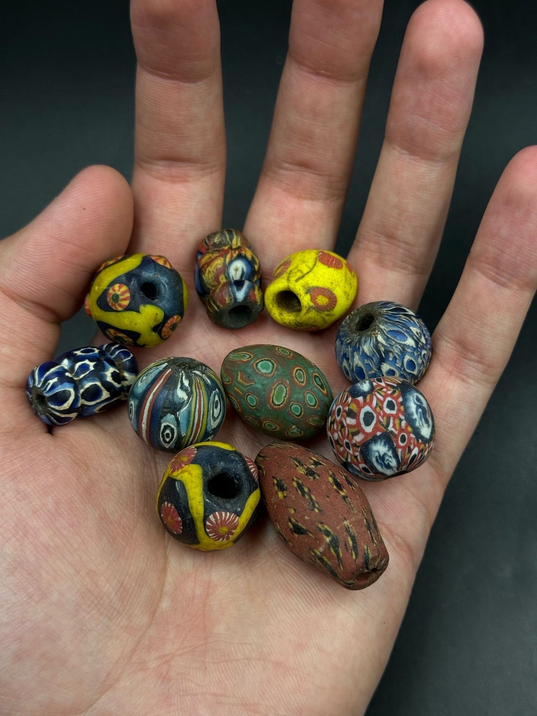 Unique Mixed Colour Old Mosaic Gabri Glass Bead Vintage 10pcs Old Glass ...