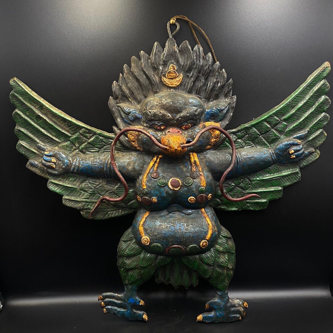 Old Garuda Wall Hanging Winged Bronze Statue Paint Sculpture Tibetan ...