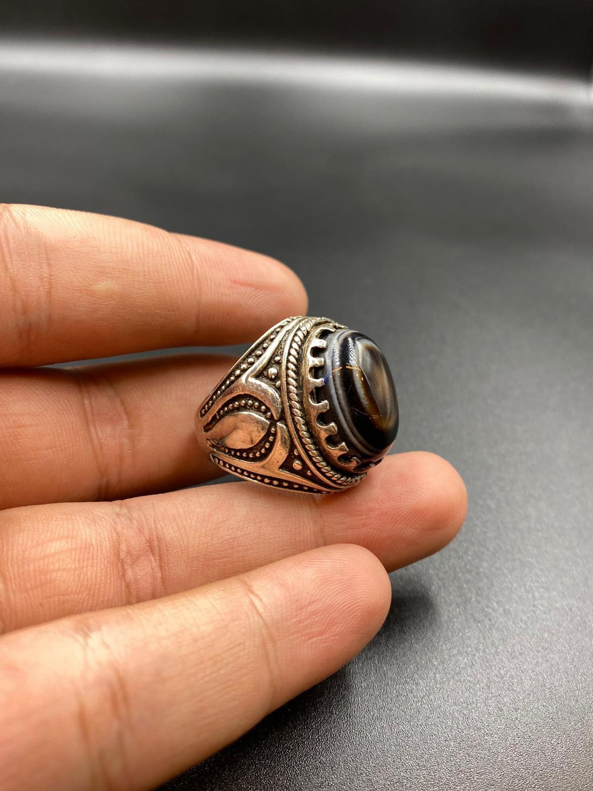Ethnic Afghani One Eye Dzi Bead Silver Ring Natural Agate Bead - Etsy