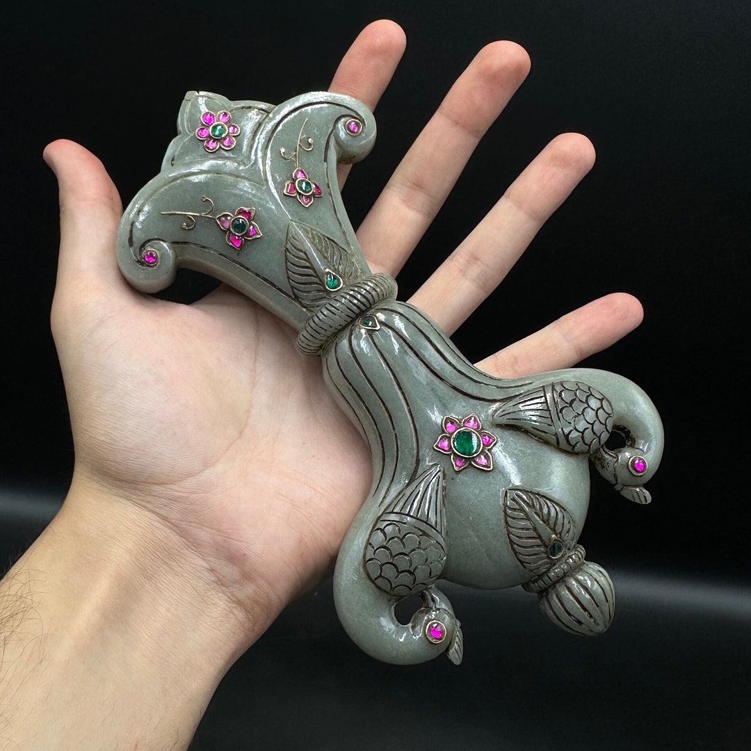 Amazing Mughal Jade Knife Sword Handle With Birds Heads Craved Kings ...