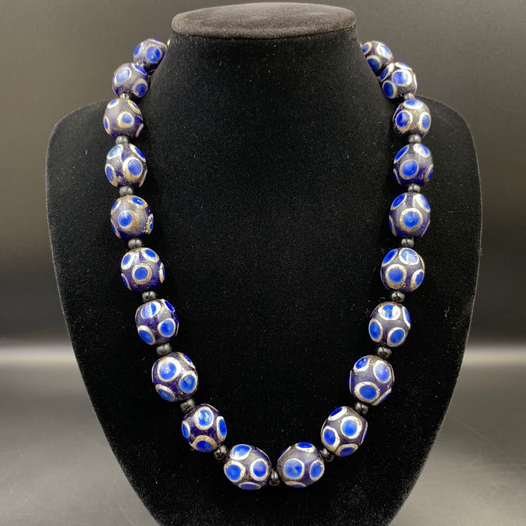 RARE Old Blue Phoenician Beads/roman Glass Beads Necklace Evil Eye Bead ...