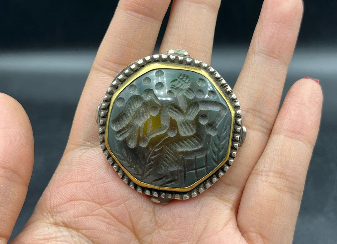 RARE !!! Old Intaglio Indo Greek Agate Stone Stamp Handmade Silver and ...