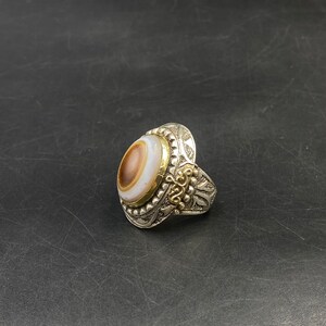 Gorgeous Vintage Afghani Dzi Agate Ring Sterling Silver Natural Brown Agate, Eye Beads Unisex ...