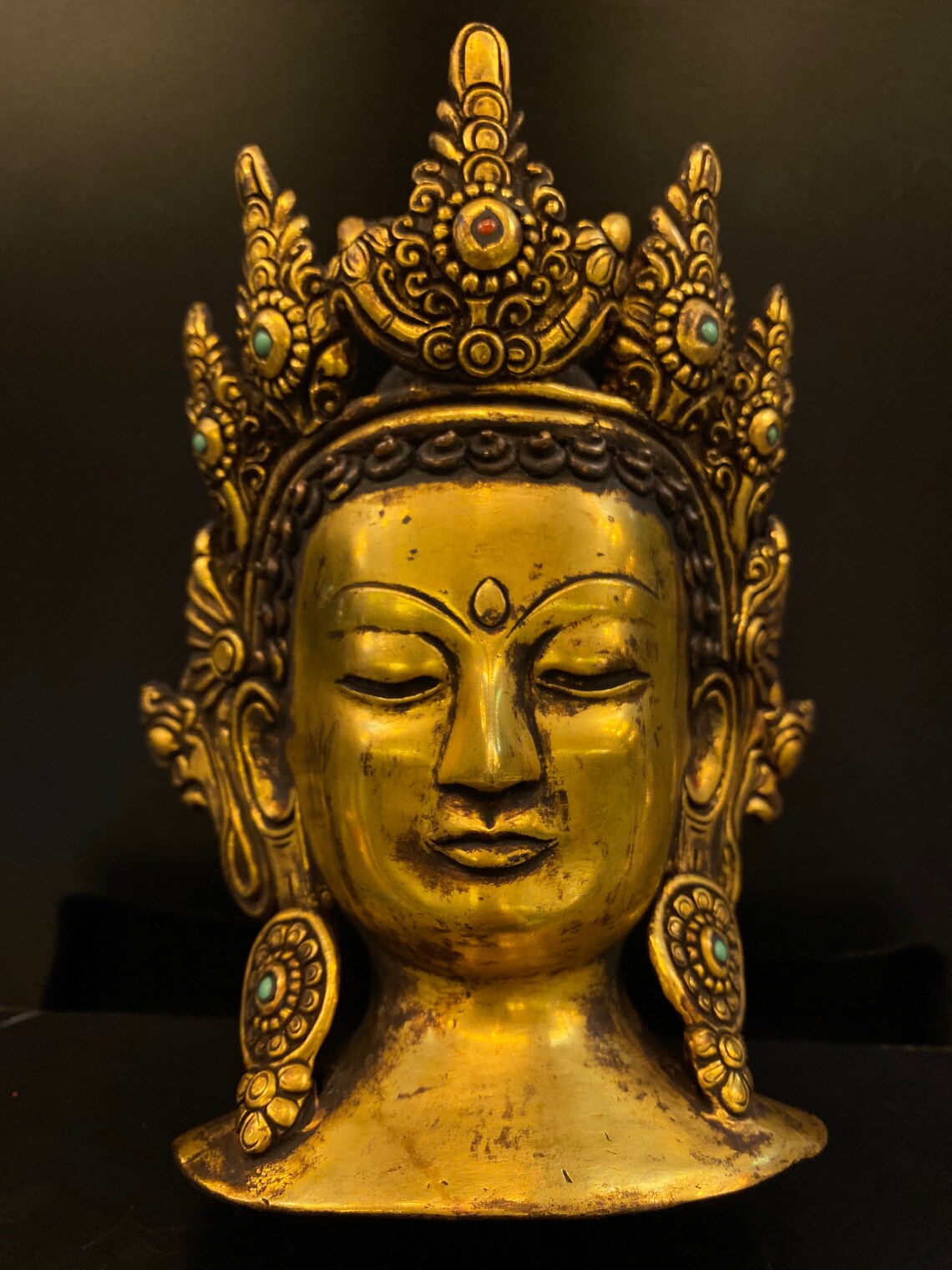 Tibetan Gold Gilt Tara With Turquoise and Coral Face Decoration, Home ...