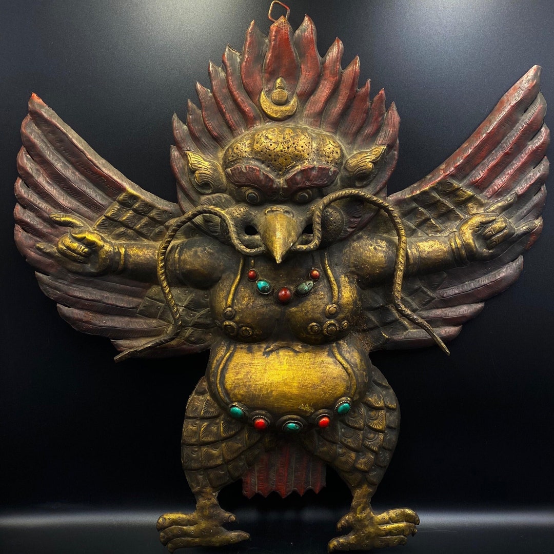 Old Garuda Wall Hanging Winged Bronze Statue Gems Sculpture Tibetan ...