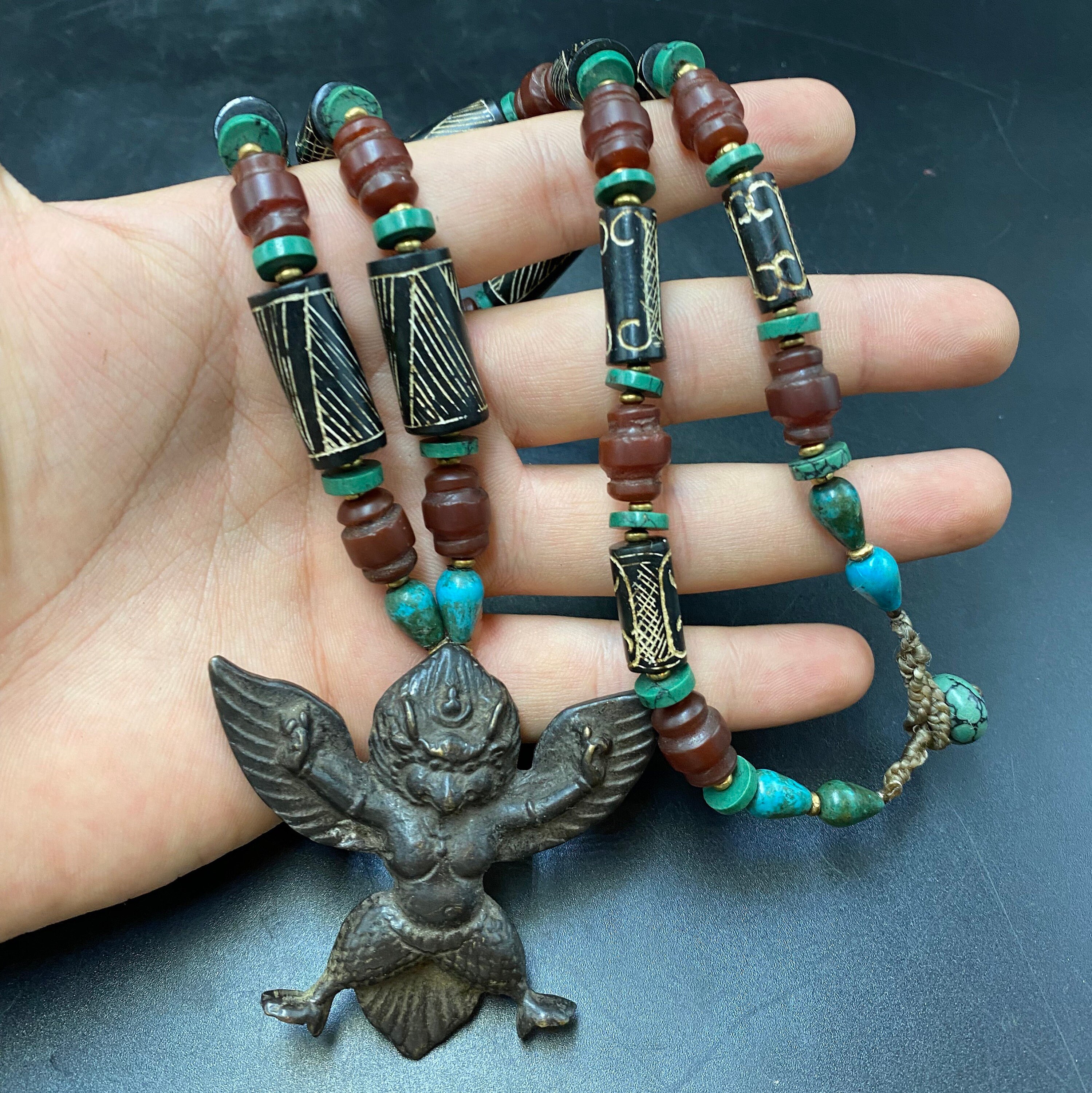 Very Unique Rare Old Mix Tibetan Garuda Pendent and Pyu Beads - Etsy