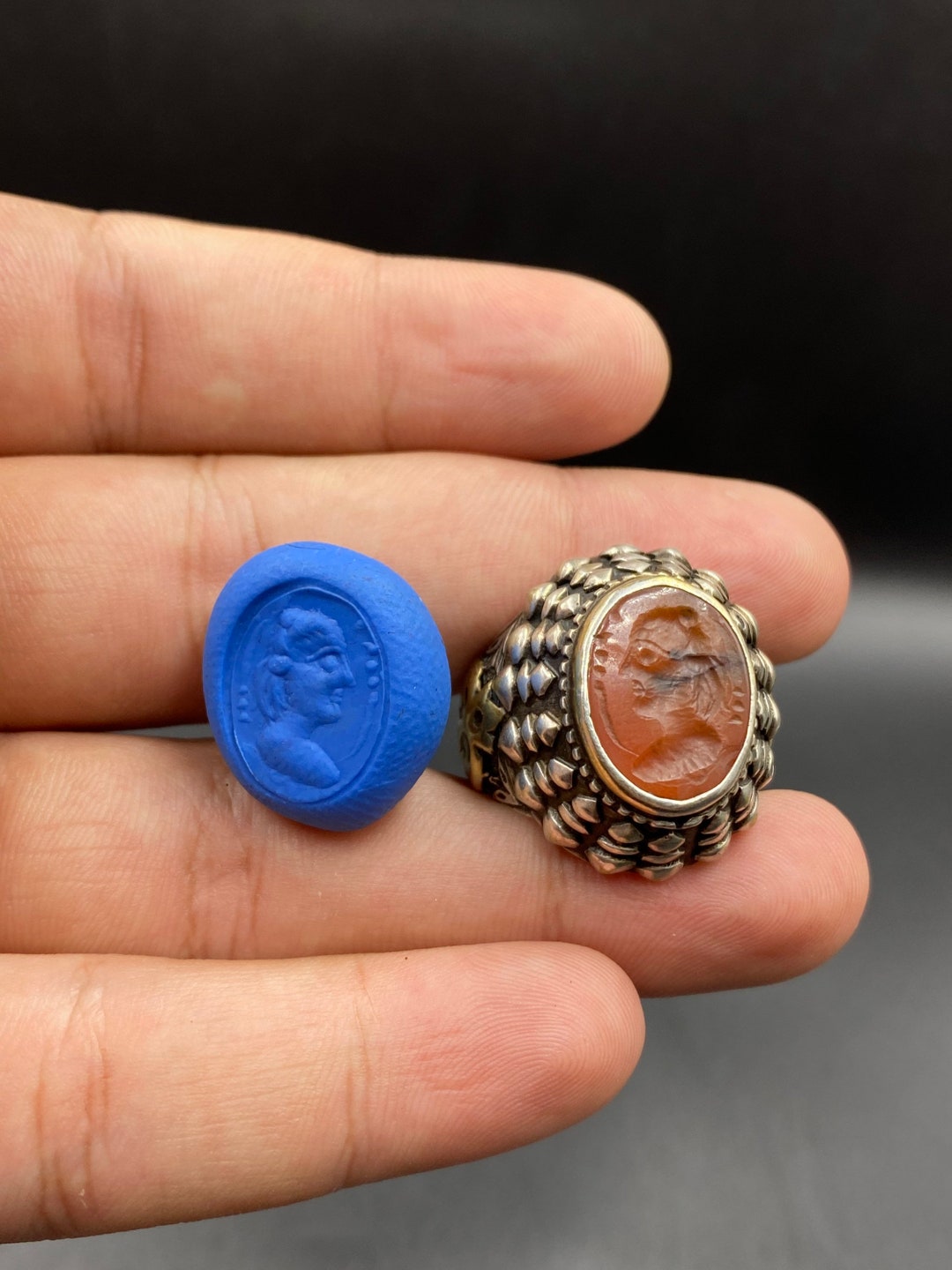 Beautiful Old Roman Silver Ring With Carved Roman Emperor on Agate ...