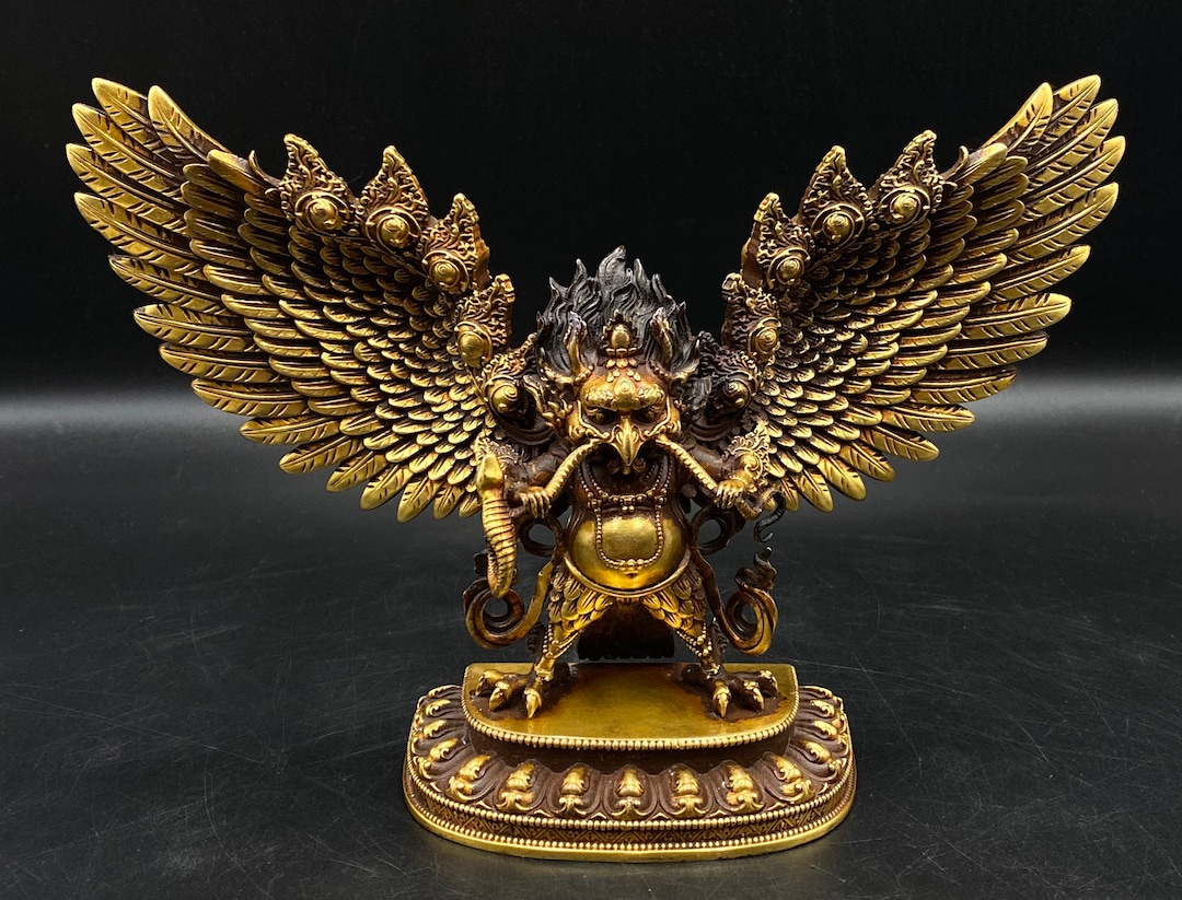 Amazing Antiques Tibetan Chinese Old Garuda Buddhism Statue in 24k Gold ...