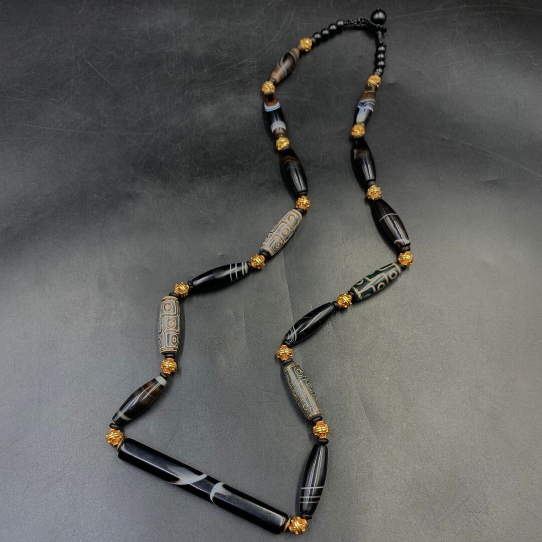 Beautiful Black and White Dzi Bead Eye Bead Agate Necklace With Natural ...