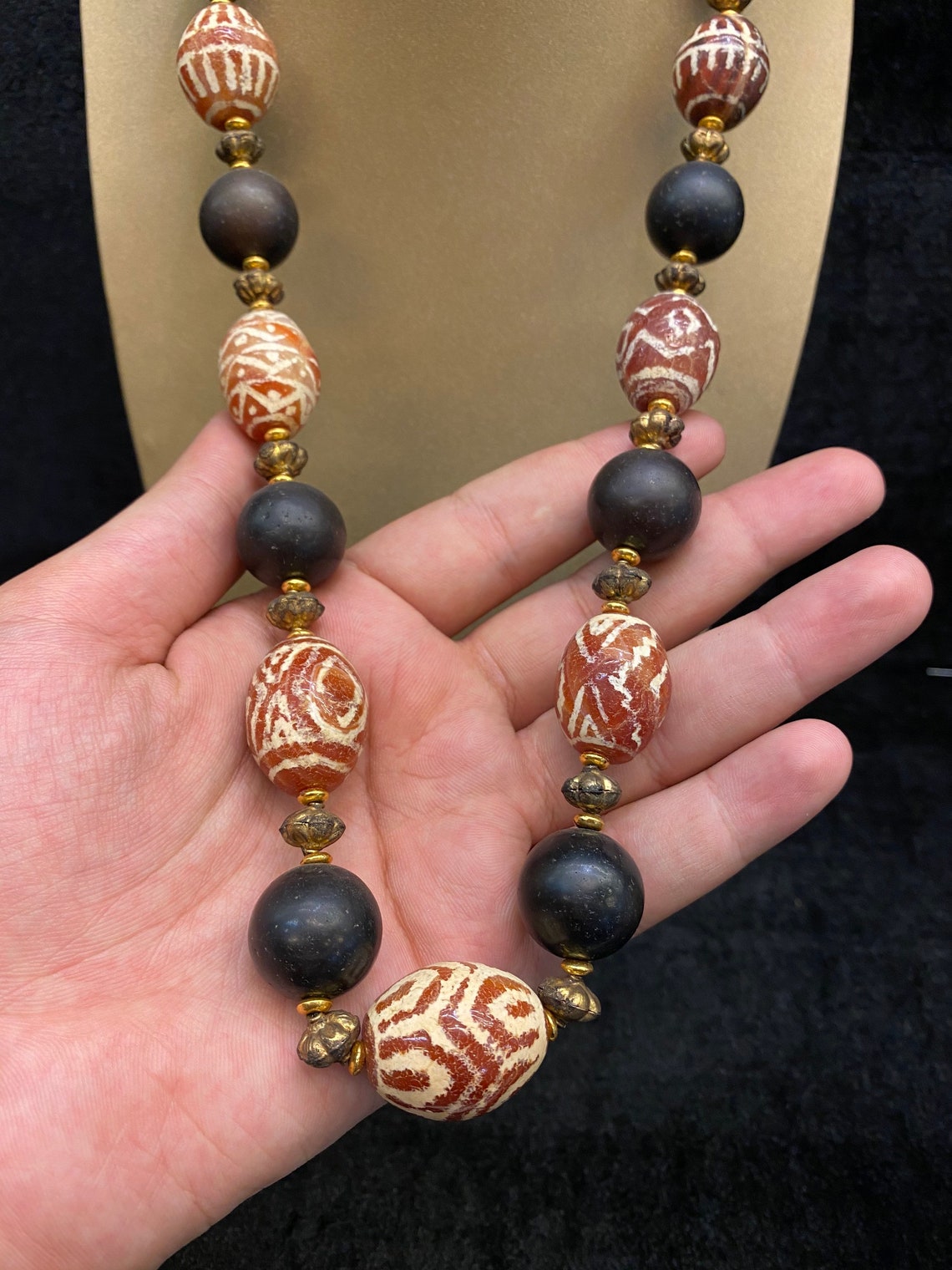 Sulaimani Agate With Burmese Pyu Agate Beads Necklace With - Etsy